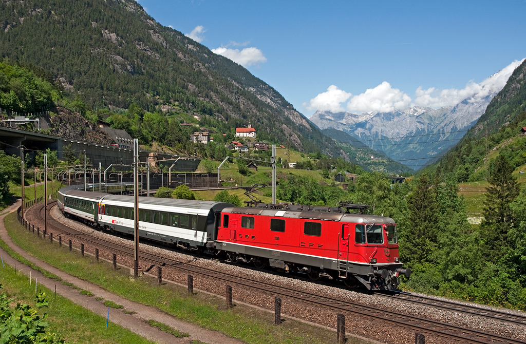 SBB CFF FFS Re4/4'' 11199 hauls the IR2173 (Basel SBB - Locarno) near Wassen on the 28th of May ...