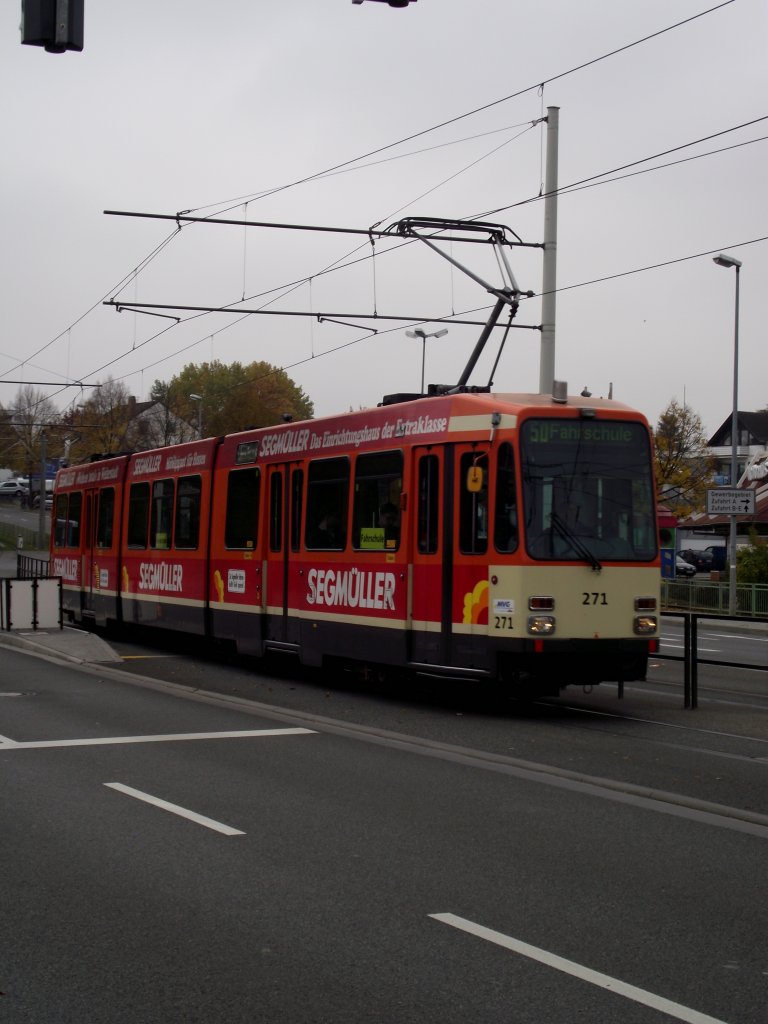 Düwag M8C Tw 271 als Fahrschule am 02.11.11 in Mainz Jägerhaus - Bahnbilder.de