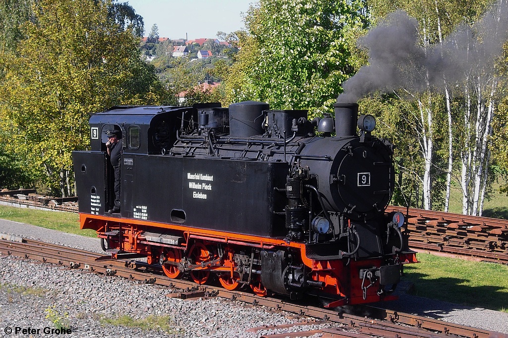 Lok 9 beim Umsetzen in Hettstedt-Kupferhammerhütte, Sonderfahrten anlässlich Jubiläum 120 Jahre ...