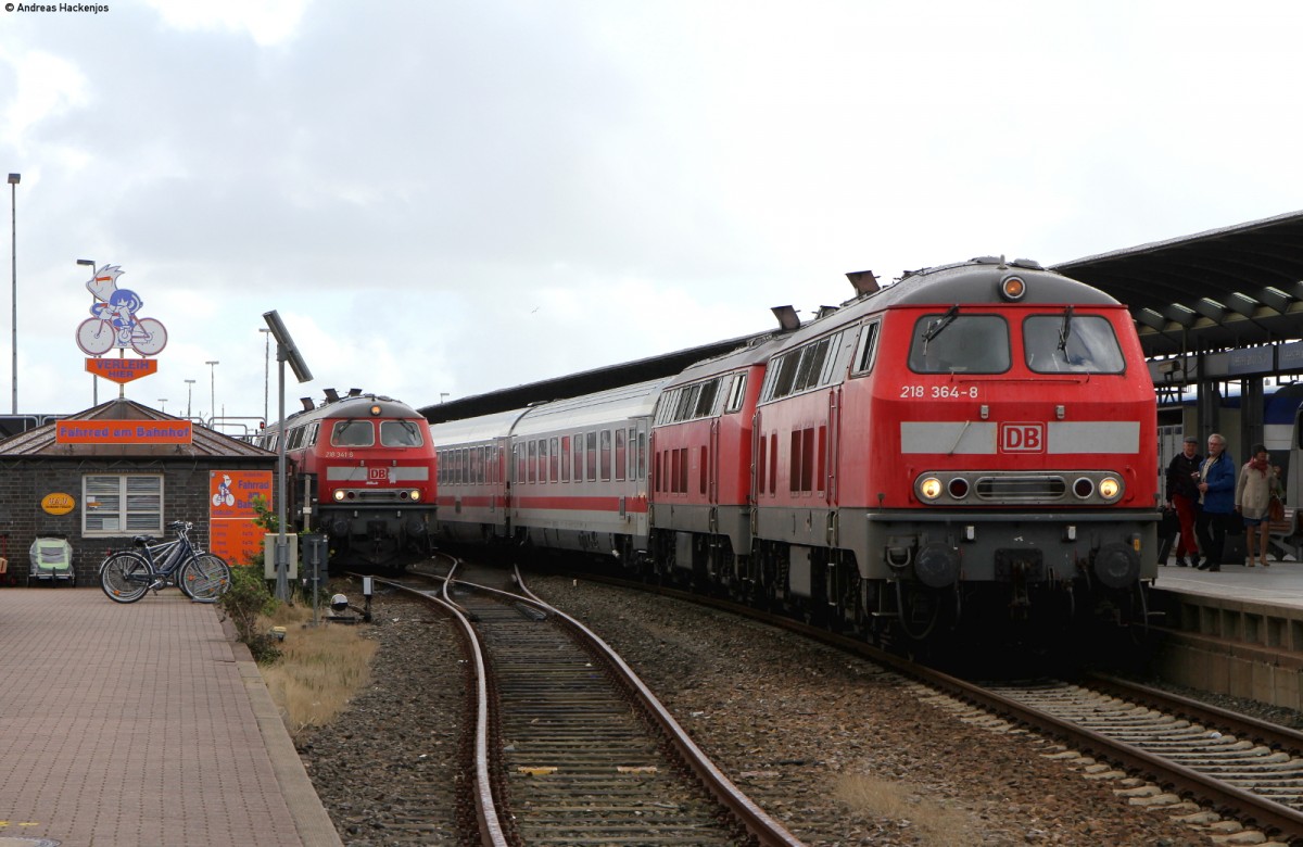 218 364-8 und 218 363- mit dem IC 2072/RE 2072 (Dresden Hbf-Westerland(Sylt) und 218 341-6 und ...