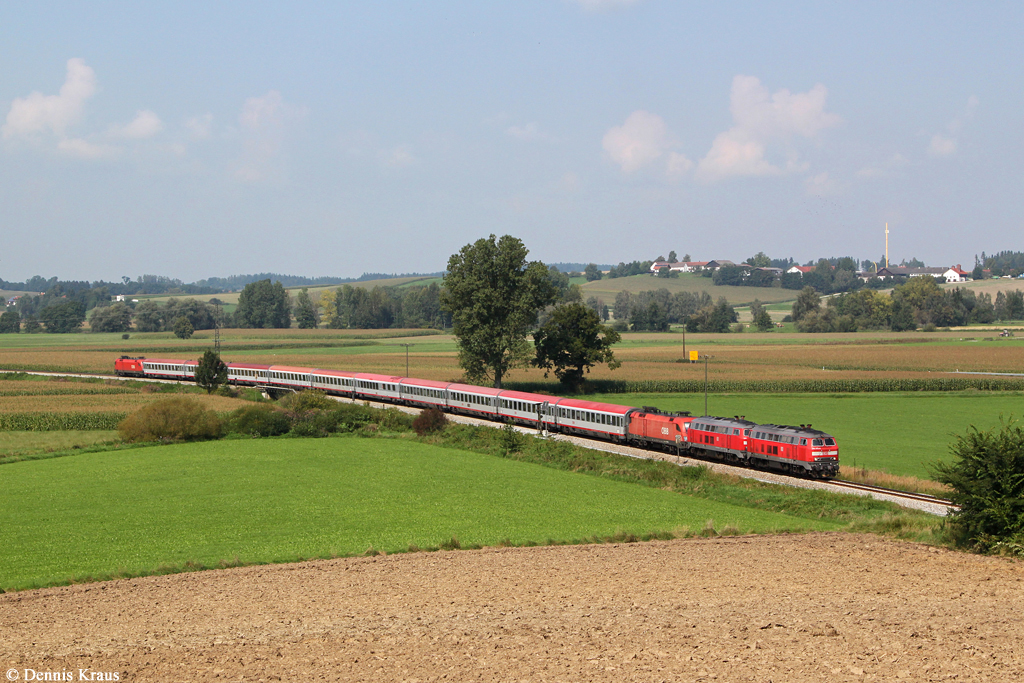 218 472 und 218 486 mit EC 113 am 07.09.2014 bei Weidenbach - Bahnbilder.de