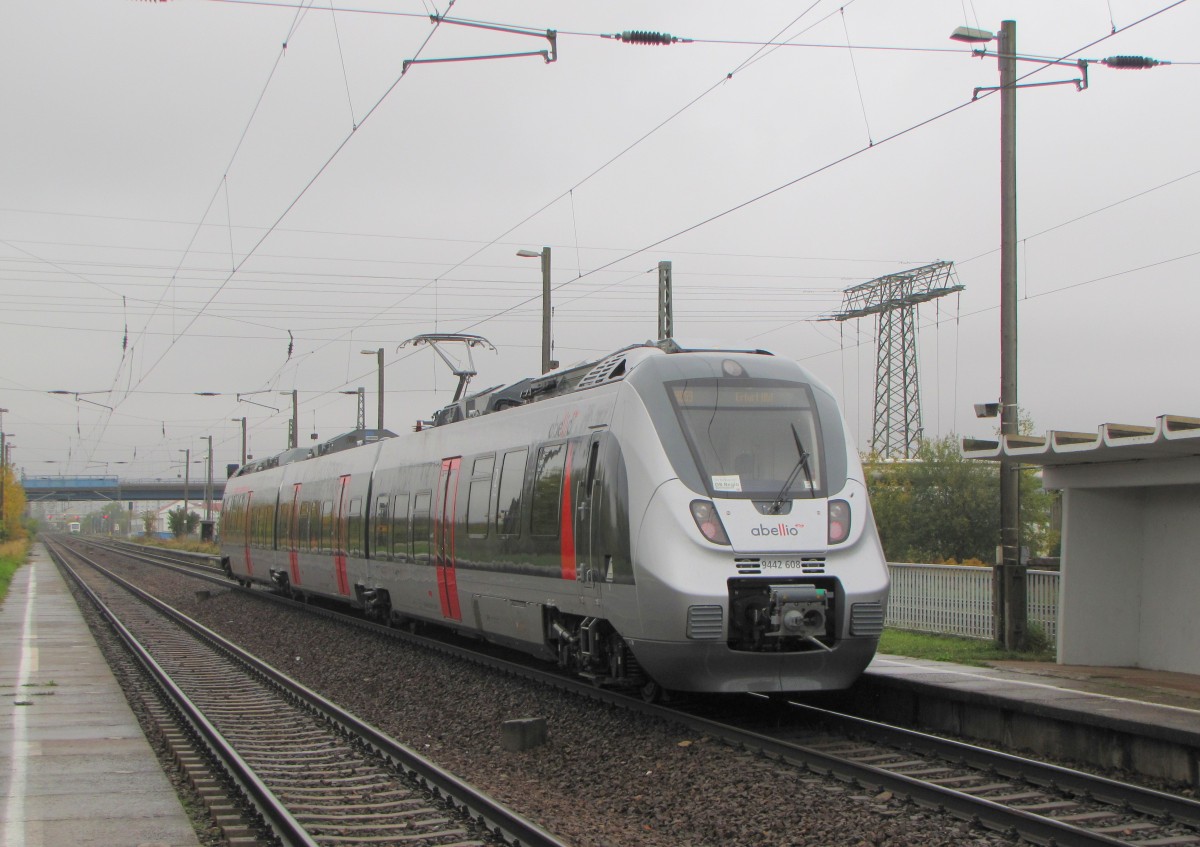 abellio 9442 608, im Auftrag für DB Regio, als RB 16369 von Sangerhausen nach Erfurt Hbf, am 09. ...