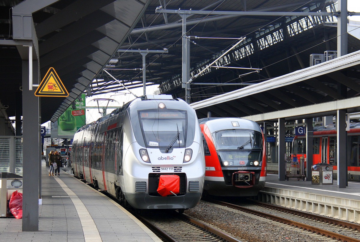 abellio 9442 608, unterwegs für DB Regio, als RB 16364 von Erfurt Hbf nach Sangerhausen steht im ...