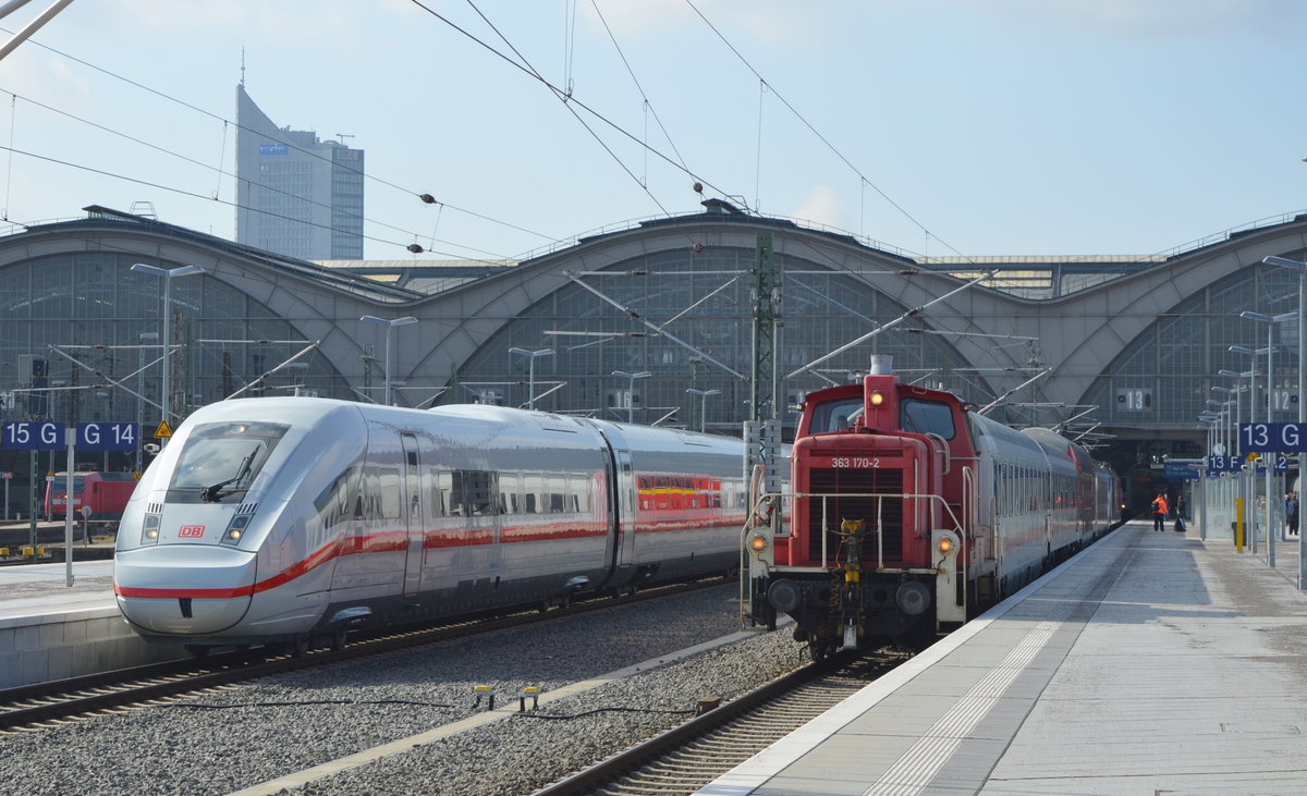 DB ICE 4 412 014-9 & 363 170-2 der Railsystems RP GmbH im Leipzig Hbf 24.03.2018 - Bahnbilder.de
