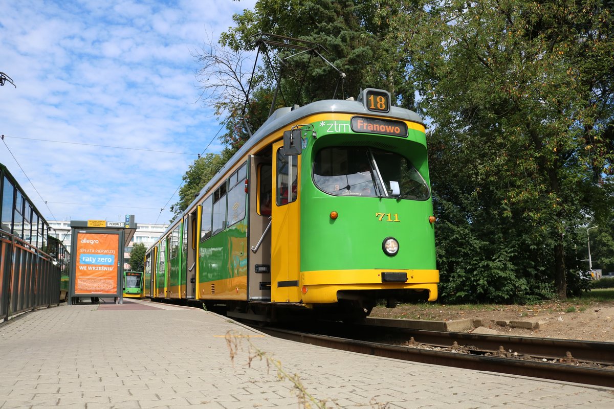 MPK Poznan Düwag GT8 Wagen 711 (ex Düsseldorf) am 14.07.18 in Posen (Polen) - Bahnbilder.de