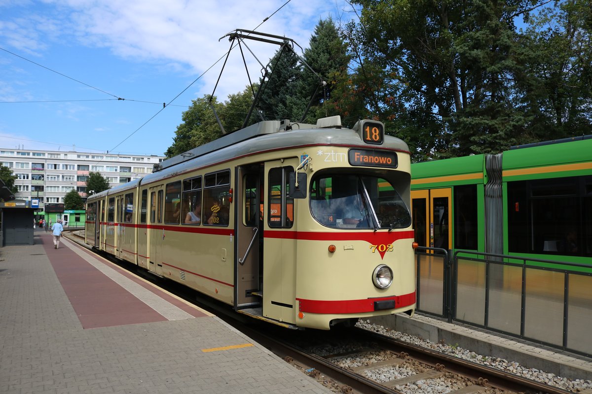 MPK Poznan Düwag GT8 Wagen 702 (ex Düsseldorf) am 14.07.18 in Posen (Polen) - Bahnbilder.de