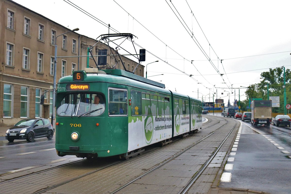 MPK Poznan Düwag GT8 Wagen 706 (ex Düsseldorf) am 16.07.18 in Posen (Polen) - Bahnbilder.de