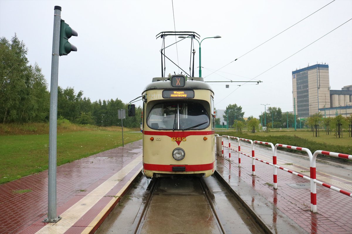 MPK Poznan Düwag GT8 Wagen 685 (ex Düsseldorf) am 17.07.18 in Posen Franowo (Polen) - Bahnbilder.de