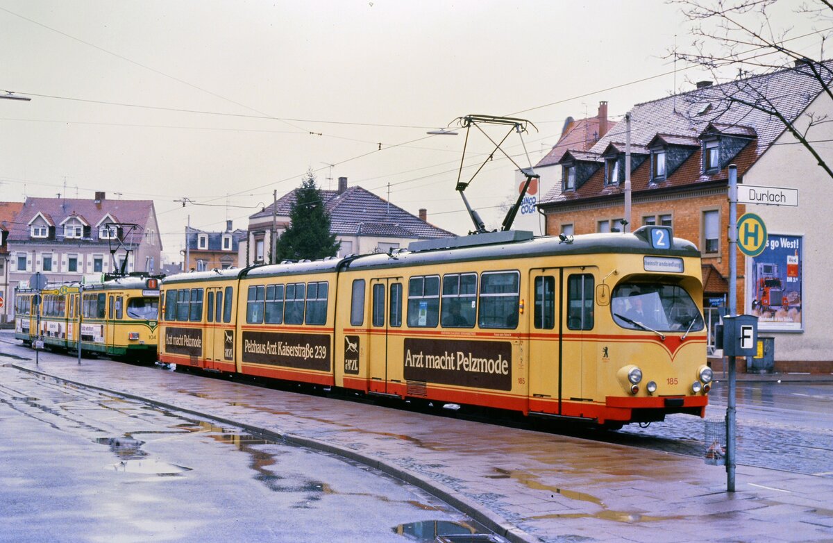 Straßenbahn Karlsruhe. Datum: 23.03.1986 - Bahnbilder.de