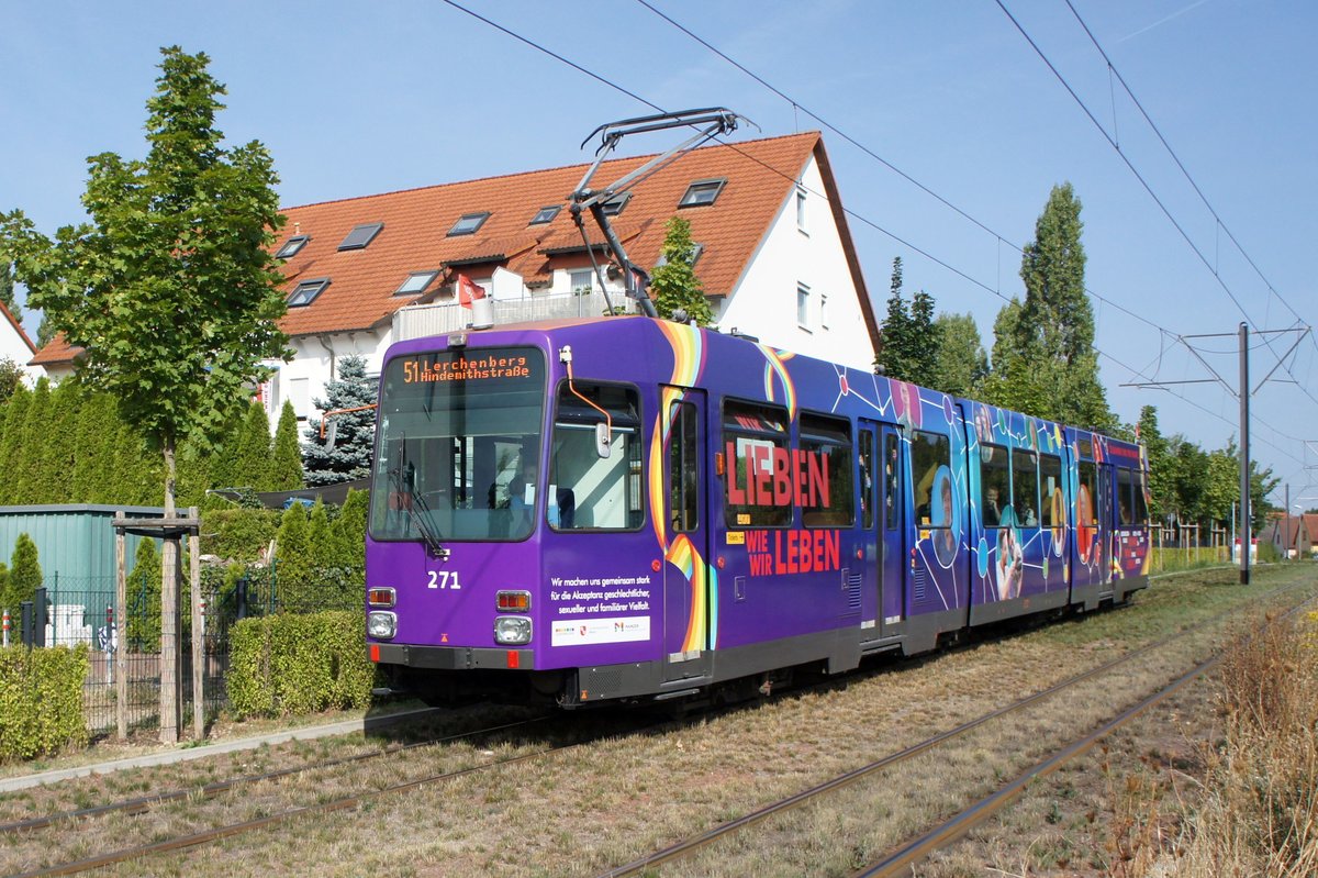 Straßenbahn Mainz / Mainzelbahn: Duewag / AEG M8C der MVG Mainz - Wagen 271, aufgenommen im ...