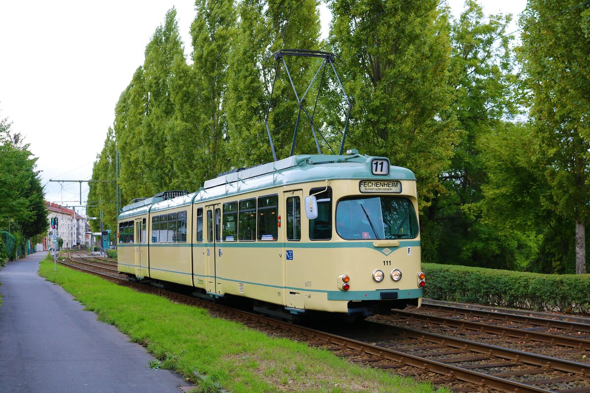 VGF Düwag O Wagen 111 am 18.09.22 bei einer HSF Sonderfahrt in Frankfurt am Main - Bahnbilder.de