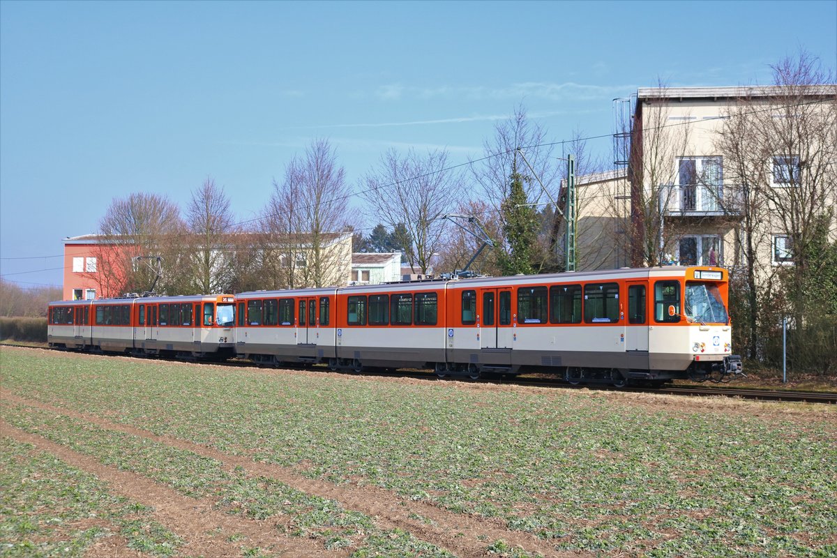 VGF Düwag Pt Wagen 138 und 148 als Doppeltraktion bei Frankfurt Rödelheim bei einer Sonderfahrt ...