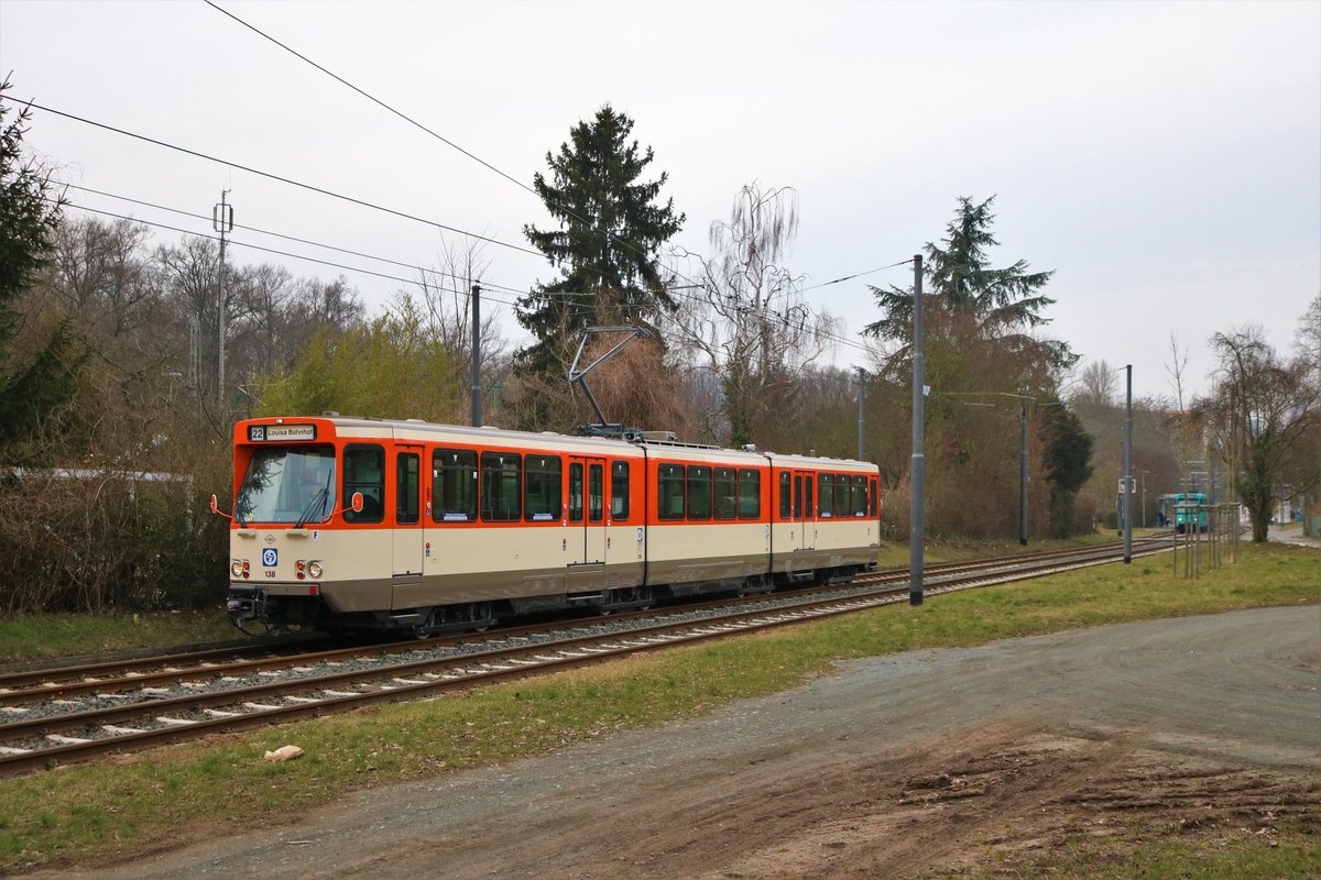 VGF Düwag Pt Wagen 138 bei einer Sonderfahrt in Frankfurt am Main Lousia am 04.03.18 - Bahnbilder.de