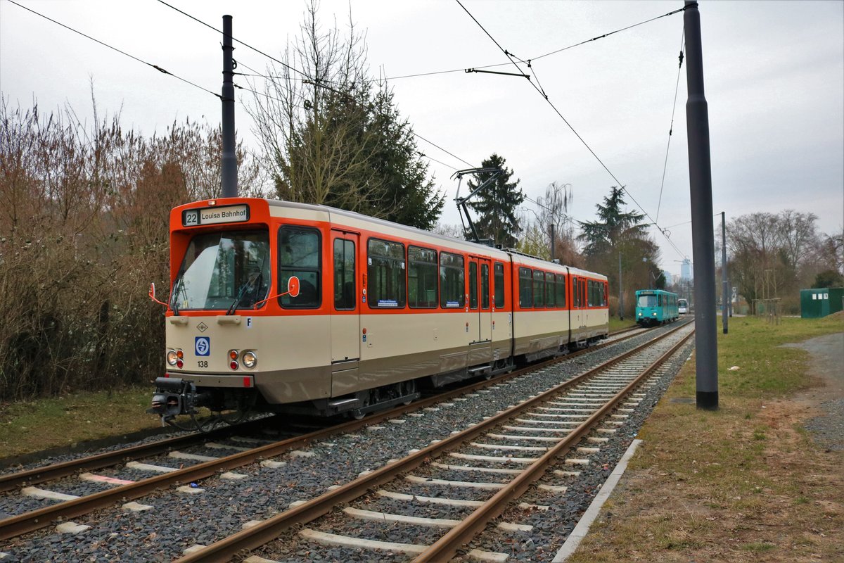 VGF Düwag Pt Wagen 138 bei einer Sonderfahrt in Frankfurt am Main Lousia am 04.03.18 - Bahnbilder.de