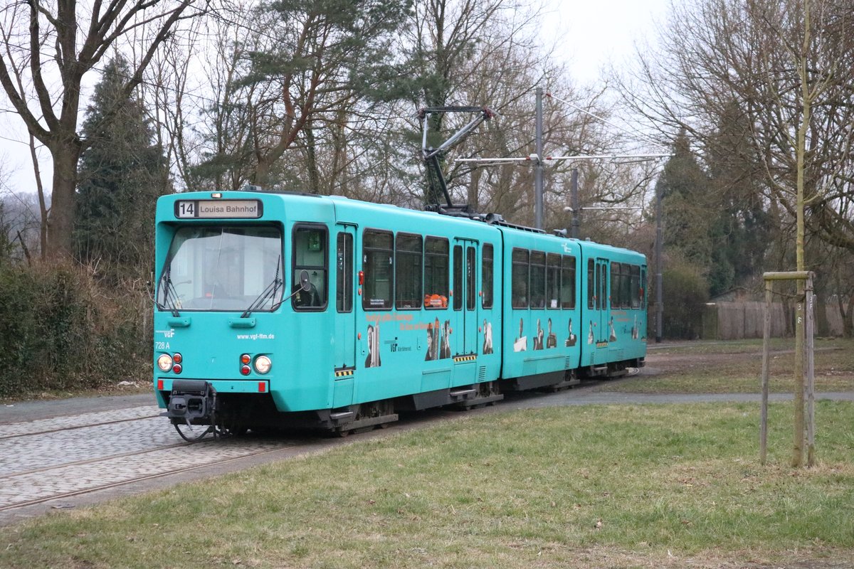 VGF Düwag Pt Wagen 728 bei einer Sonderfahrt in Frankfurt am Main Lousia am 04.03.18. Am 07.03. ...
