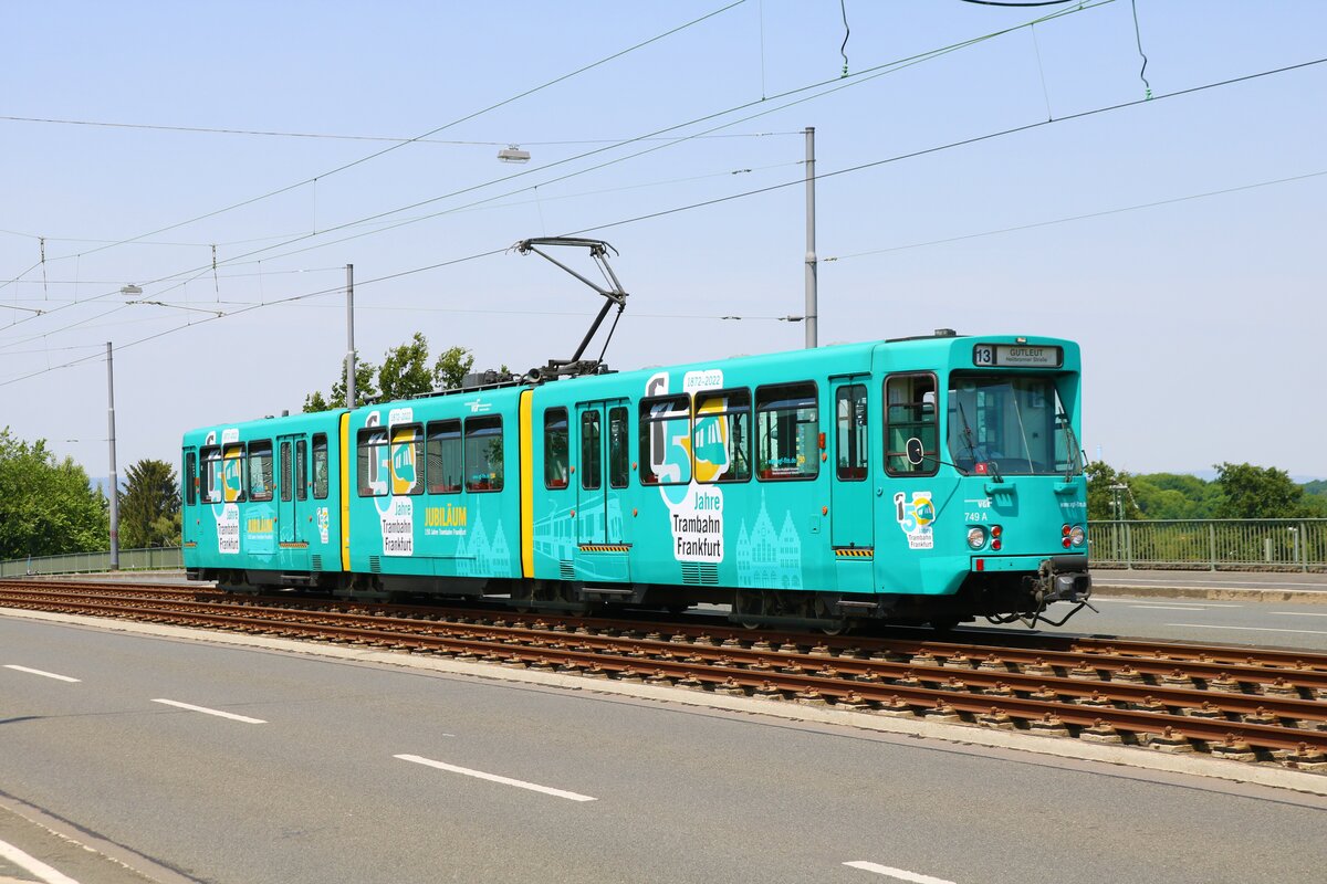 VGF Düwag Pt Wagen 749 am 19.06.22 bei einer Sonderfahrt in Frankfurt am Main - Bahnbilder.de