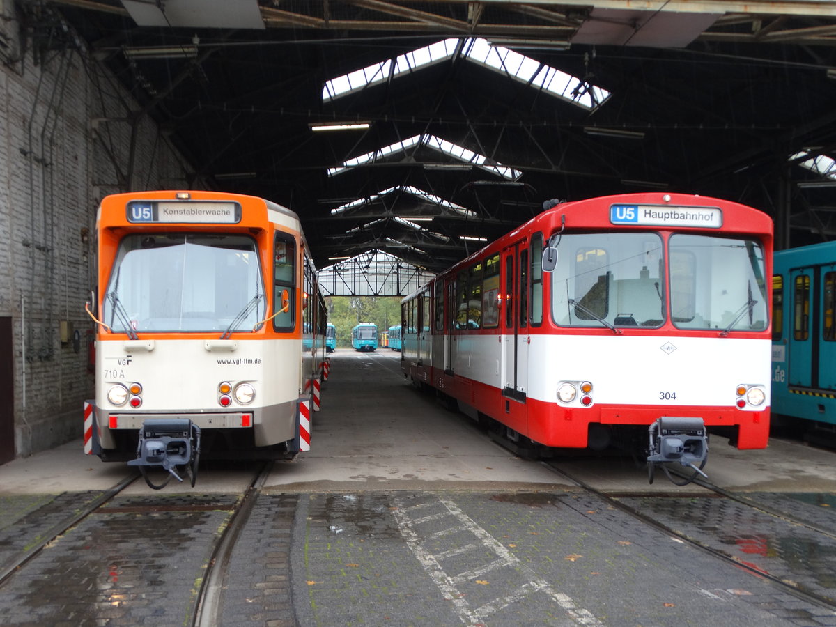 VGF Düwag Ptb Wagen 710 und U2 Wagen 304 am 05.11.16 in Frankfurt Betriebshof Eckenheim bei ...