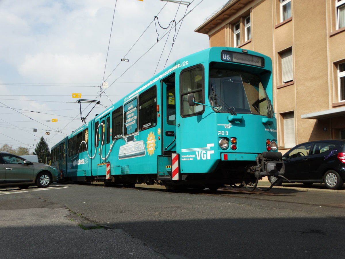 VGF Düwag Ptb Wagen 740 beim Wenden Downside am 14.04.16 in Frankfurt am Main Eckenheim ...