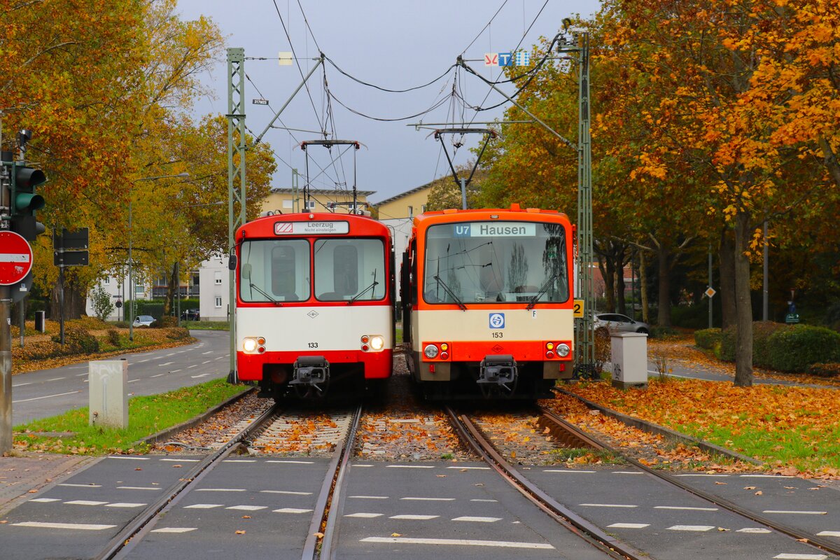 VGF Düwag U3 wagen 153 und U2 Wagen 133 am 27.10.24 im Rahmen einer Sonderfahrt in Frankfurt am ...