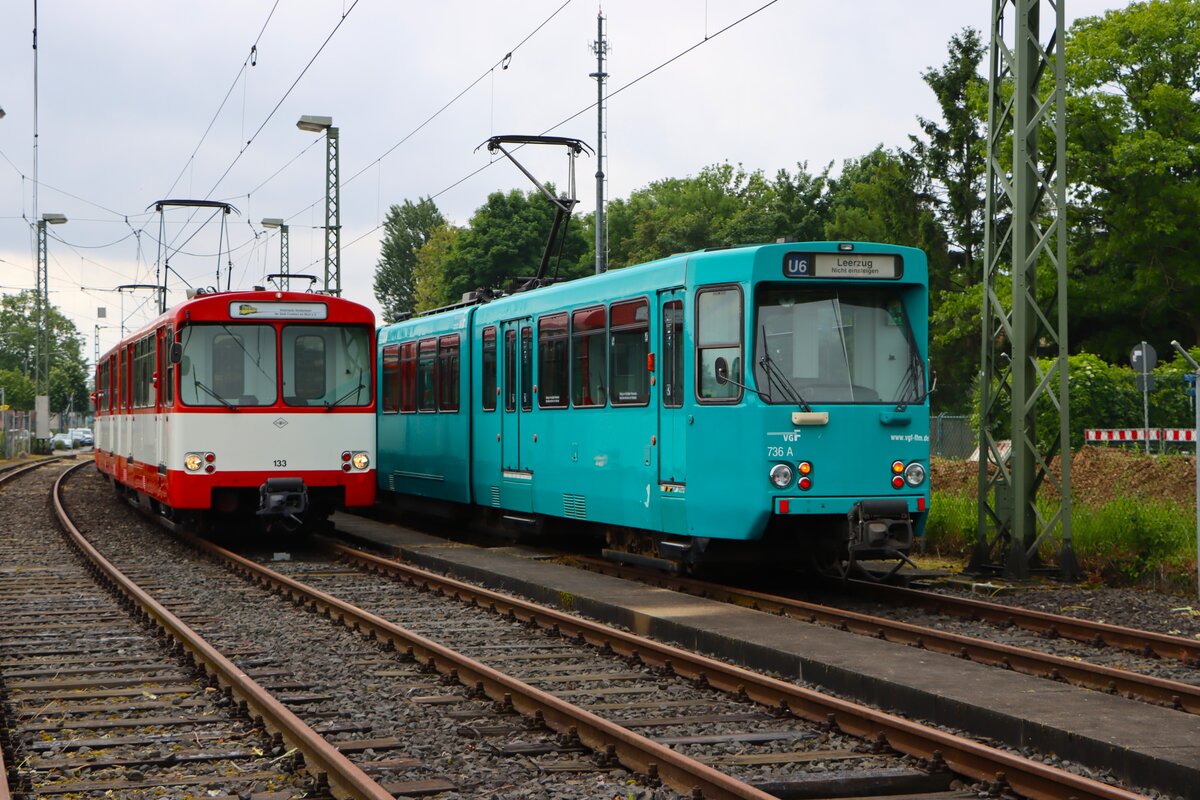 VGF Sonderfahrt mit Düwag Pt-Wagen 736 und Düwag U2 Wagen 133 im Stadtbahnnetz Frankfurt am Main ...