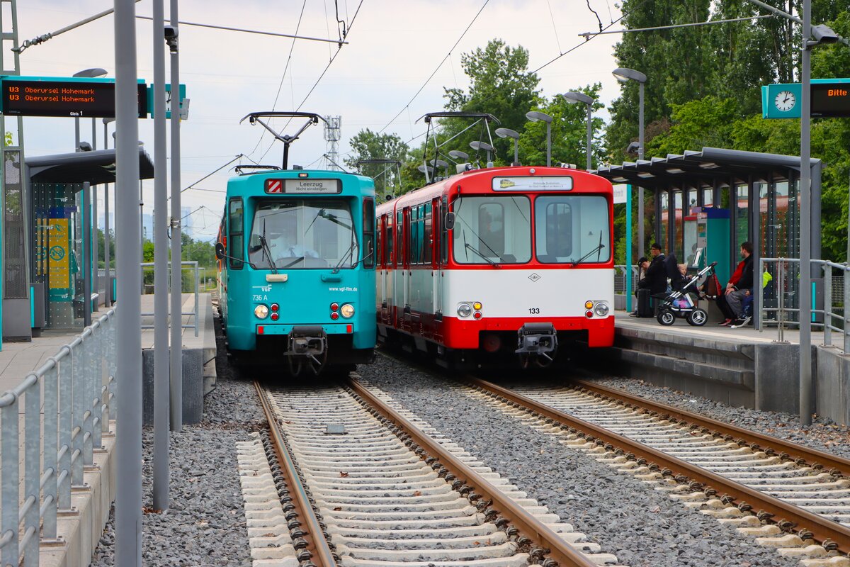 VGF Sonderfahrt mit Düwag Pt-Wagen 736 und Düwag U2 Wagen 133 im Stadtbahnnetz Frankfurt am Main ...
