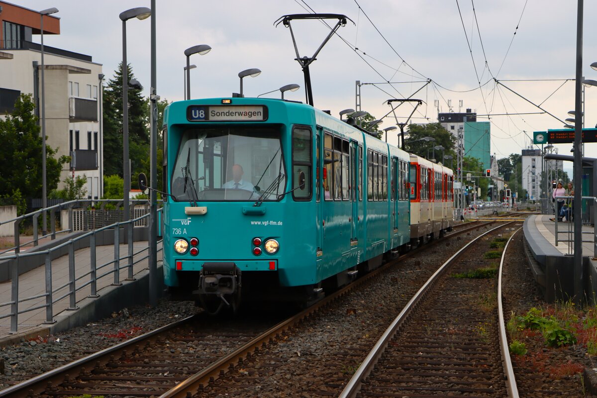 VGF Sonderfahrt mit Düwag Pt-Wagen 736+138 Frankfurt am Main am 25.05.25 - Bahnbilder.de